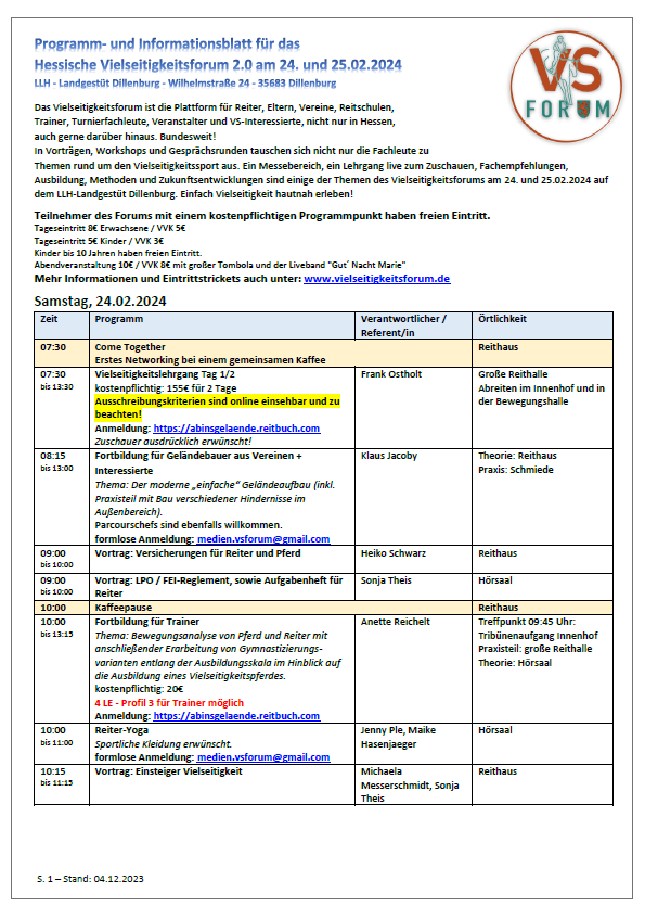 Das Hessische Vielseitigkeitsforum 2.0: Programm 2024